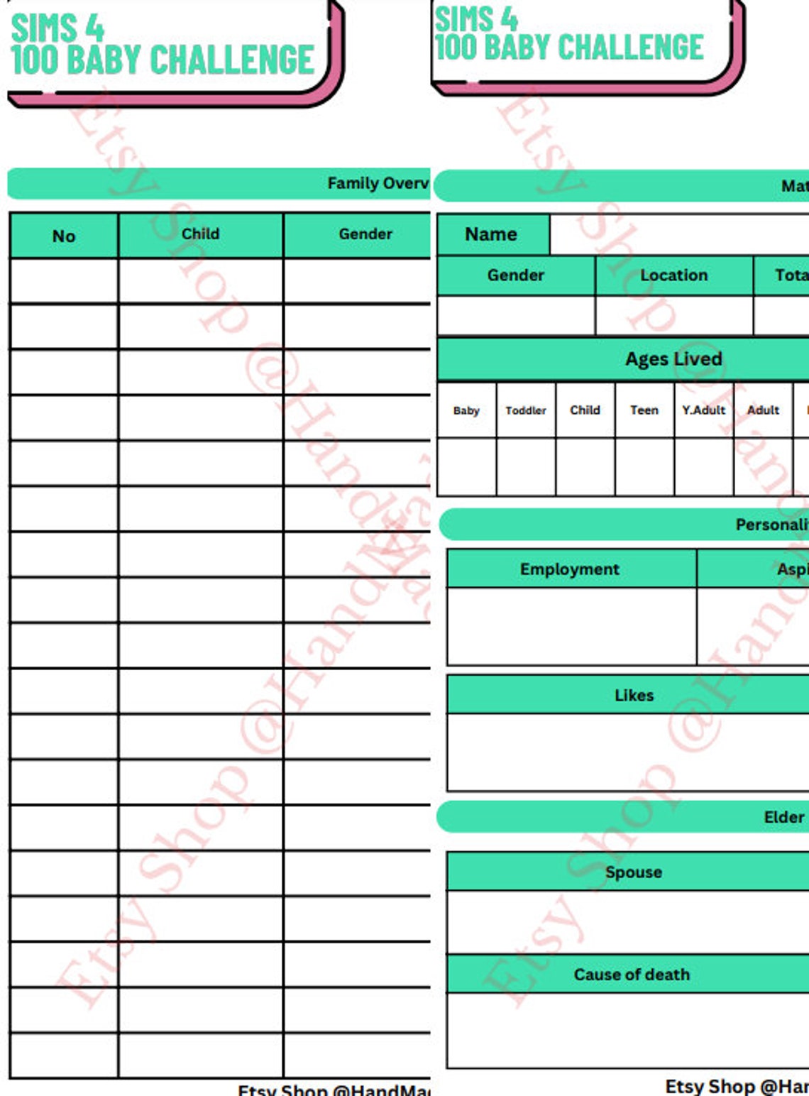 The Sims 4 100 Baby Challenge Printable Planner Pages - Etsy