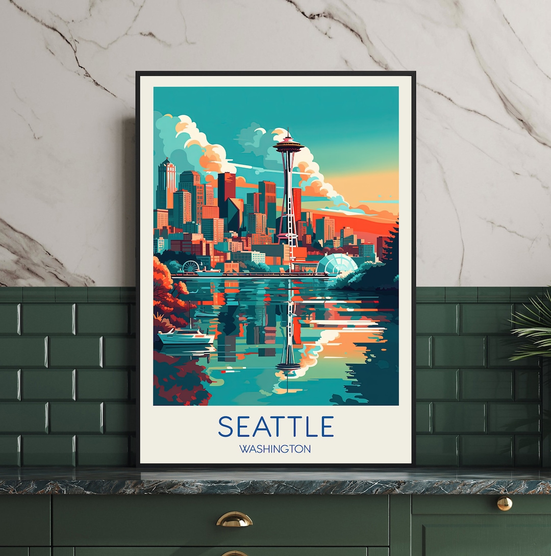 Seattle Travel Poster Washington Poster Seattle Poster - Etsy
