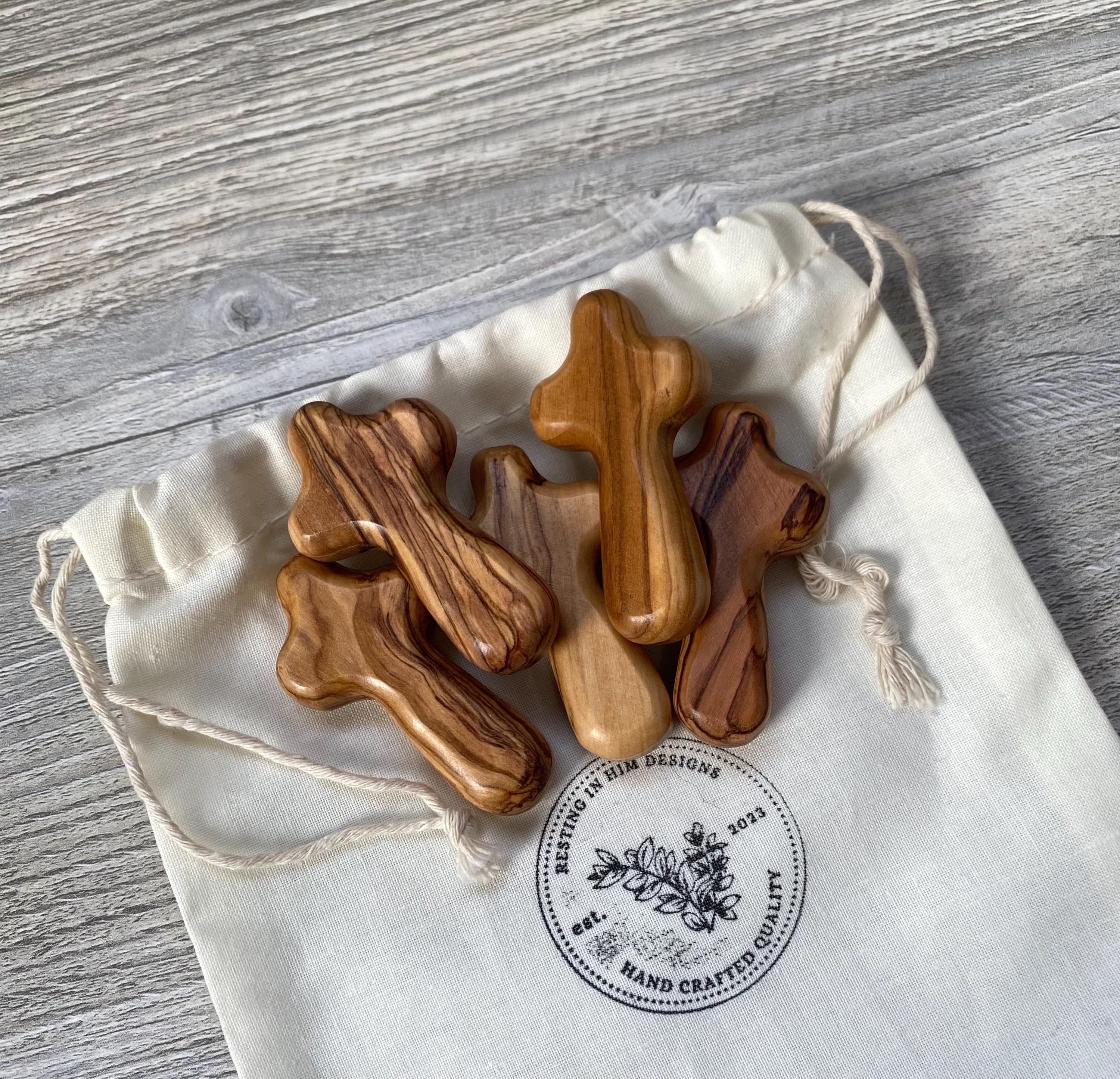 Olive Wood Comfort Cross With Individual Bag/card, Gift of ...