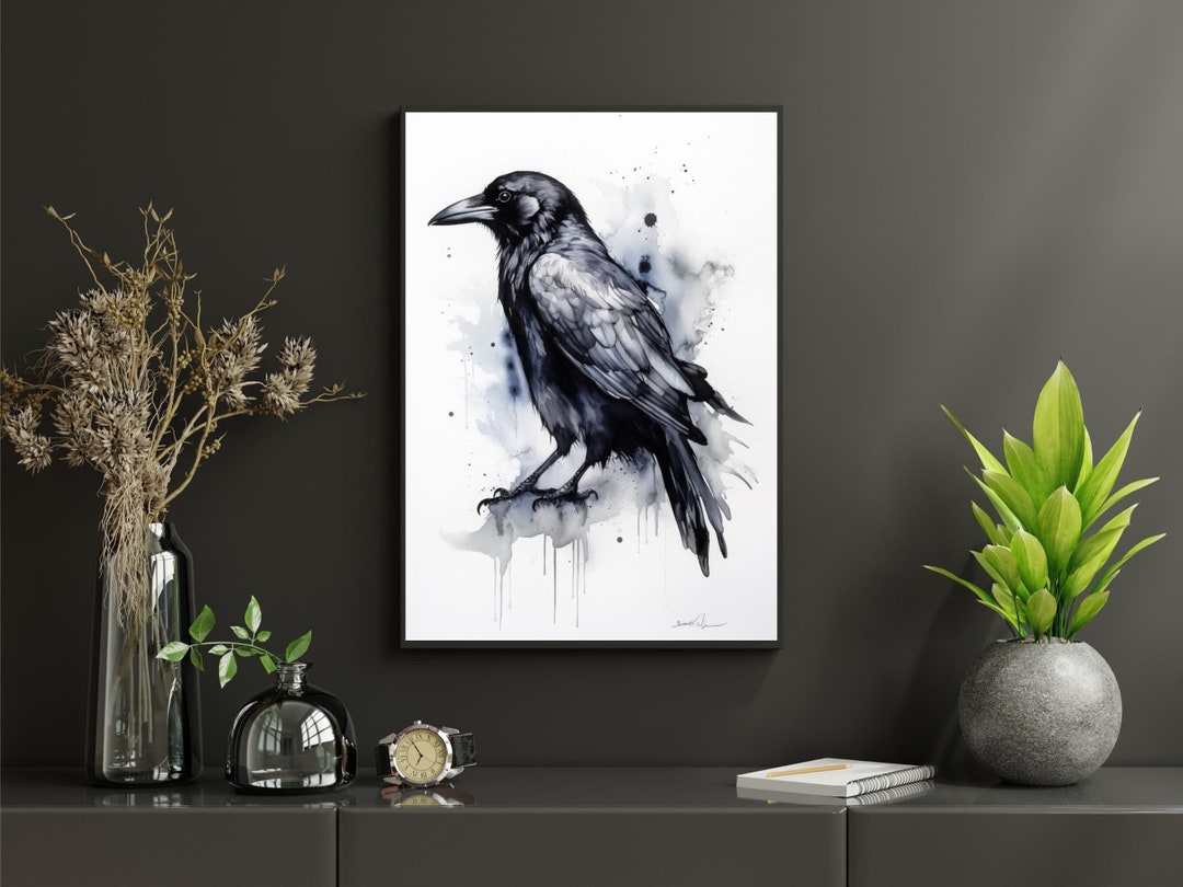 Crow Watercolor Printable Wall Art Crowcore Gothic - Etsy