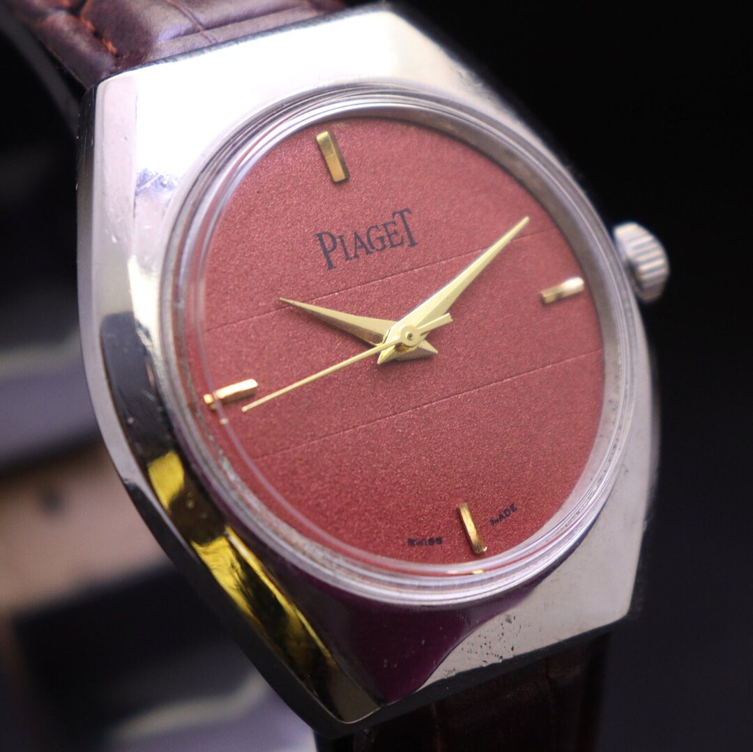 Vintage Piaget 17 Jewels Manual Winding Red Dial Swiss Made Men's Watch ...
