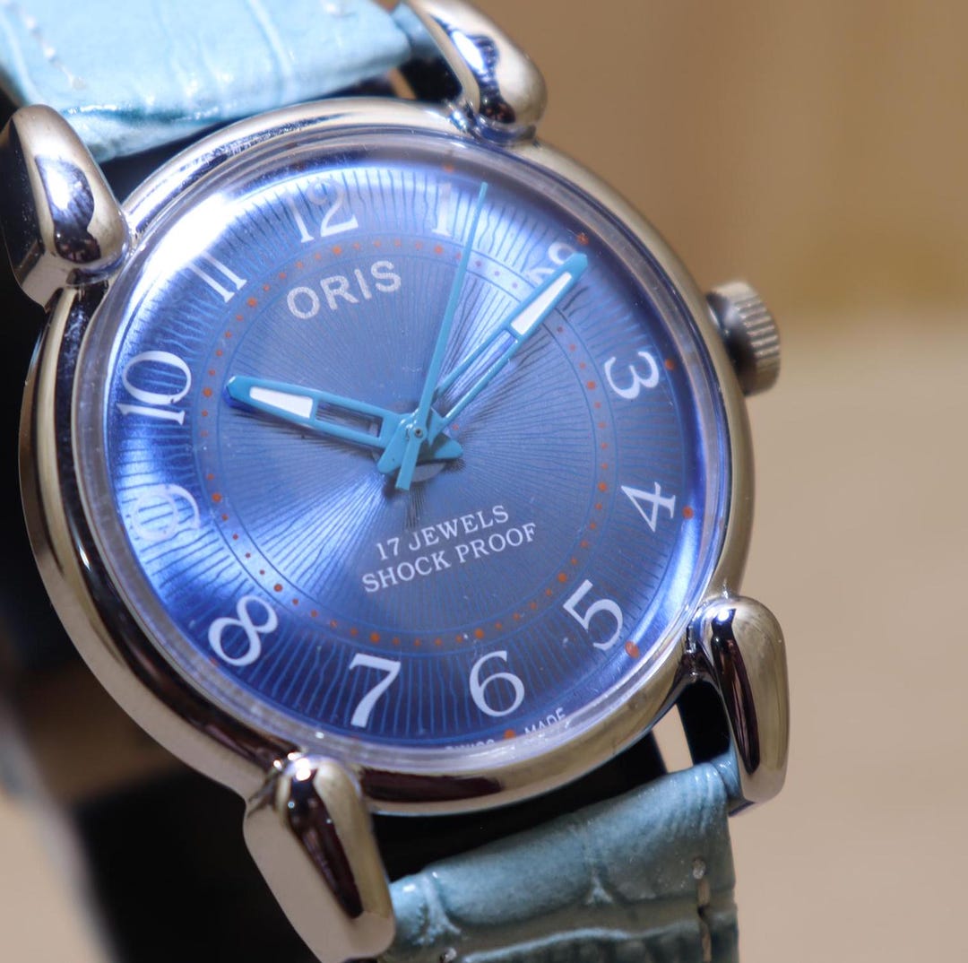 Vintage Oris Hand Winding Swiss Made Movement 17 Jewels Blue Dial Men's ...