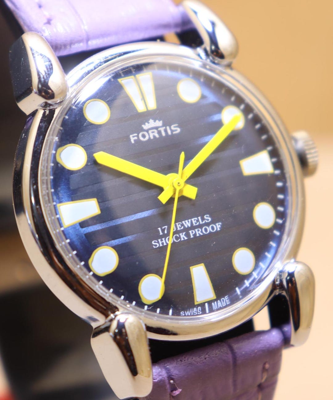 Vintage FORTIS Hand Winding Swiss Made Movement 17 Jewels Blue Dial Men ...