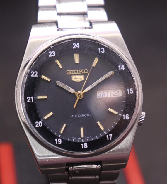 vintage Seiko 5 railway time automatic day date movem… - Gem