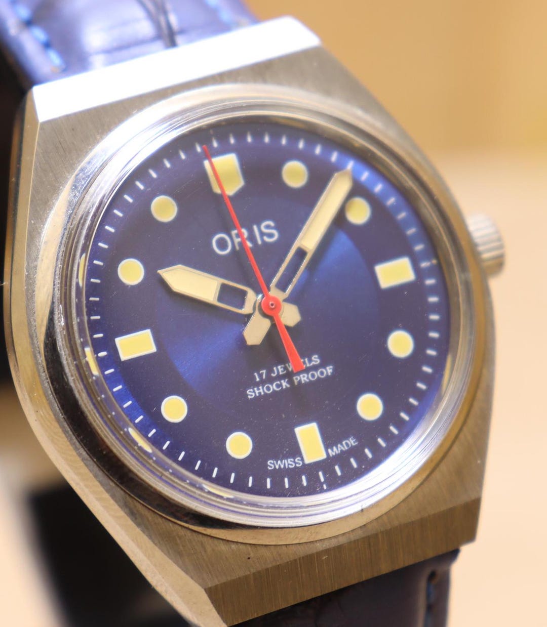 Vintage Oris Hand Winding Swiss Made Movement 17 Jewels Blue Dial Men's ...
