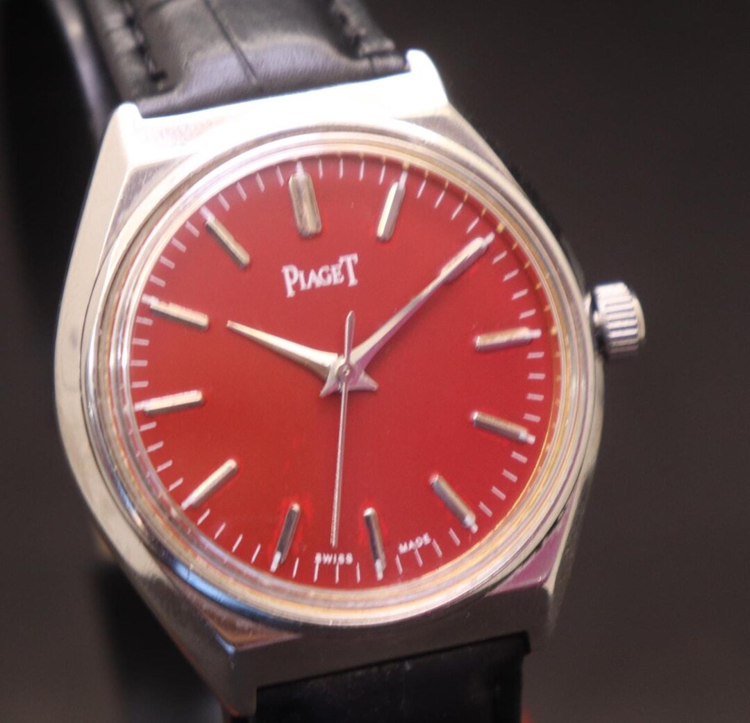 Vintage Piaget 17 Jewels Manual Winding Swiss Made Red Dial Men's Watch ...