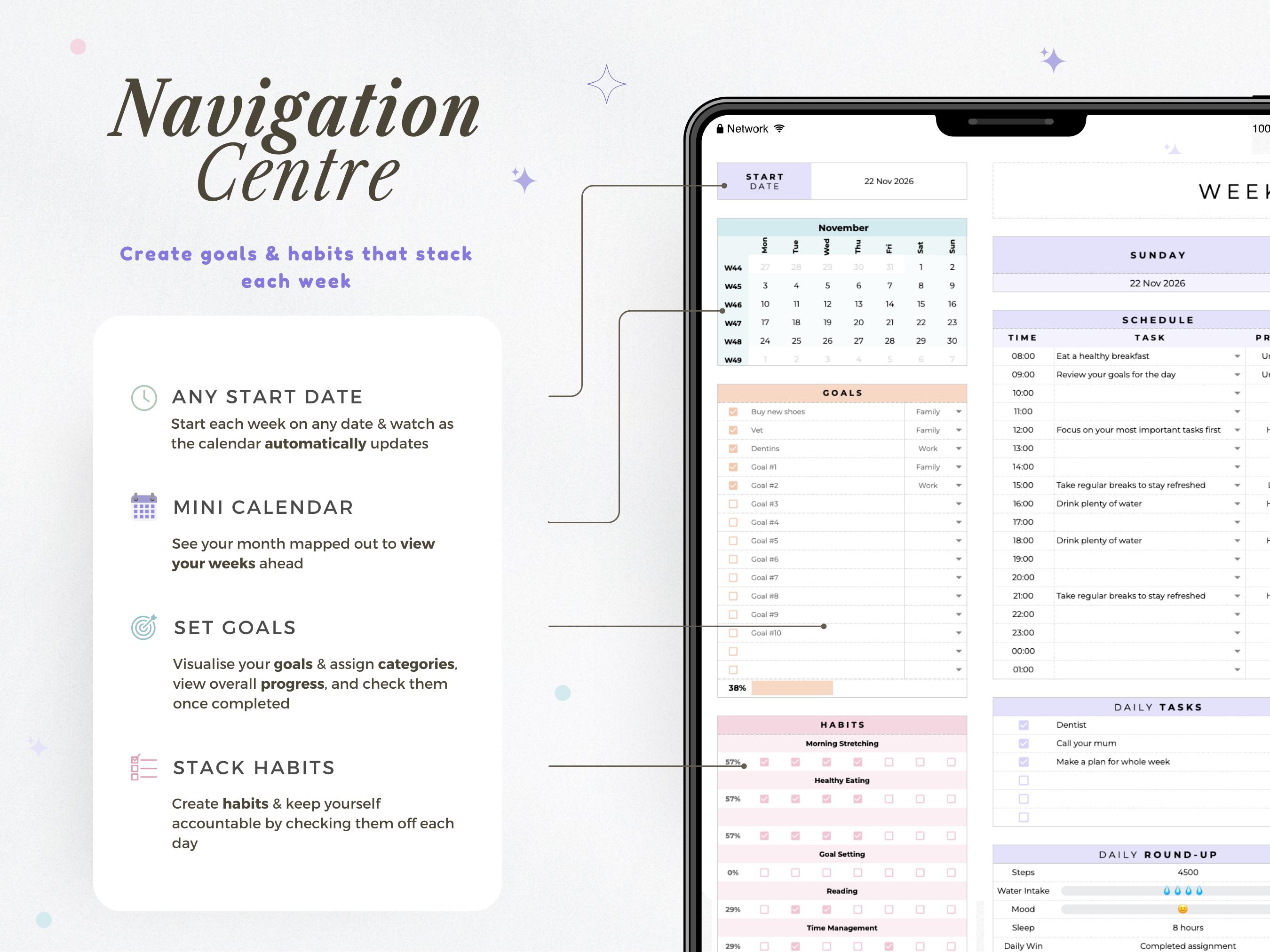 Digital Time Blocking Planner Spreadsheet Hourly Schedule Daily Planner ...