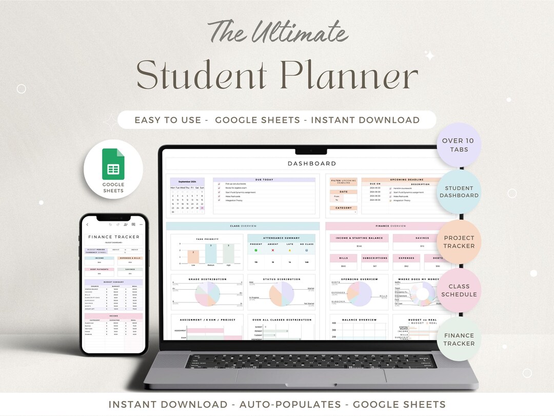 Student Planner Spreadsheet Assignment Tracker Academic Planner Google ...