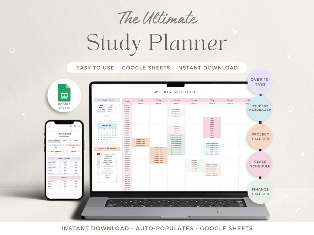 Study Planner Spreadsheet Academic Student Planner School Homework ...