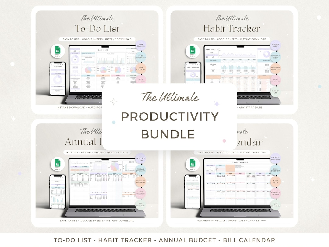 Productivity Planner Bundle Spreadsheet To-do List Template Task Tracker Budget Google Sheets ...