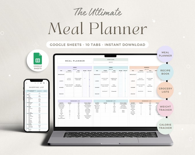 Weekly Meal Planner Google Sheets Recipe Journal Meal Planner Printable ...