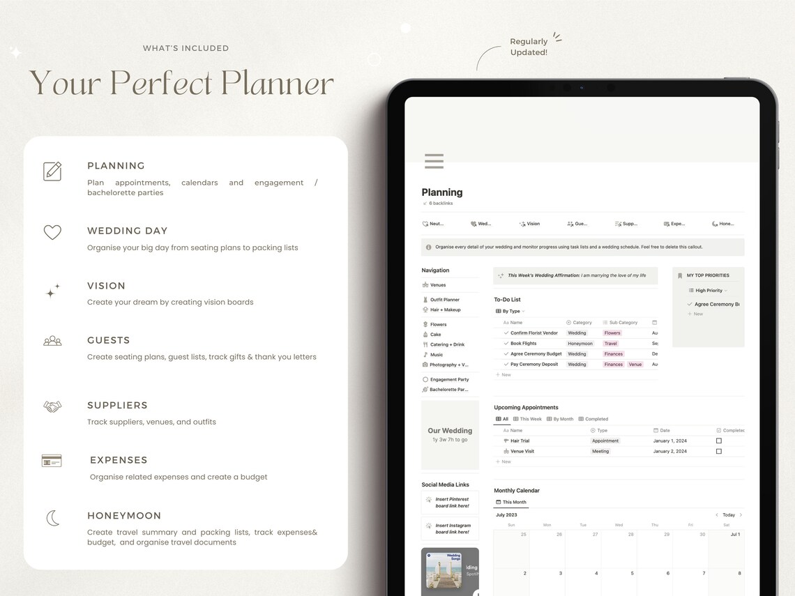 Notion Wedding Planner Notion Template Digital Wedding Planner Wedding ...
