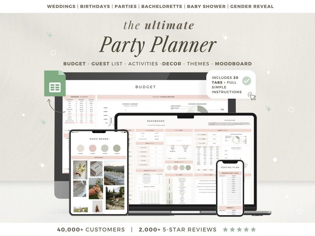 Digital Party Planner Spreadsheet Google Sheets Event Planning Template ...