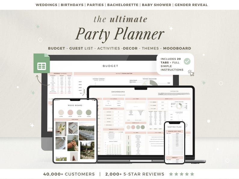 Digital Party Planner Spreadsheet Google Sheets Event Planning Template ...
