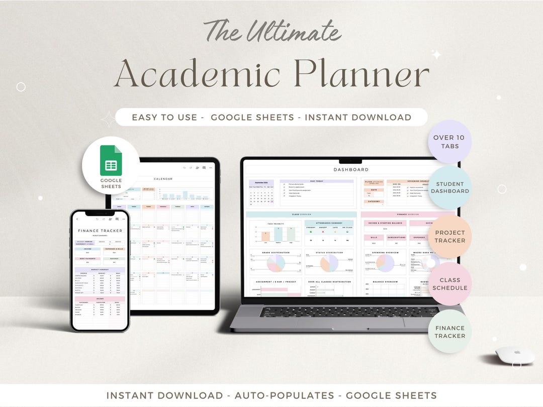 Academic Planner Spreadsheet 2025 Student Planner Google Sheets School ...