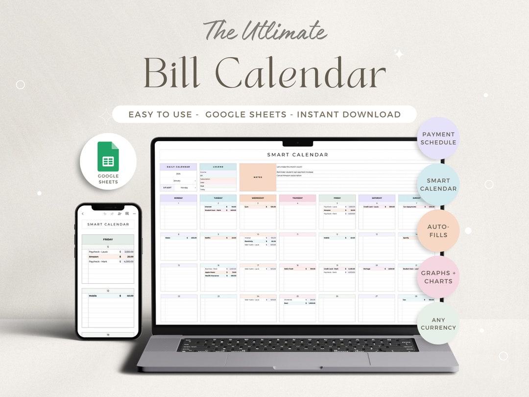 Bill Tracker Spreadsheet Google Sheets Bill Calendar Monthly Smart Bill ...