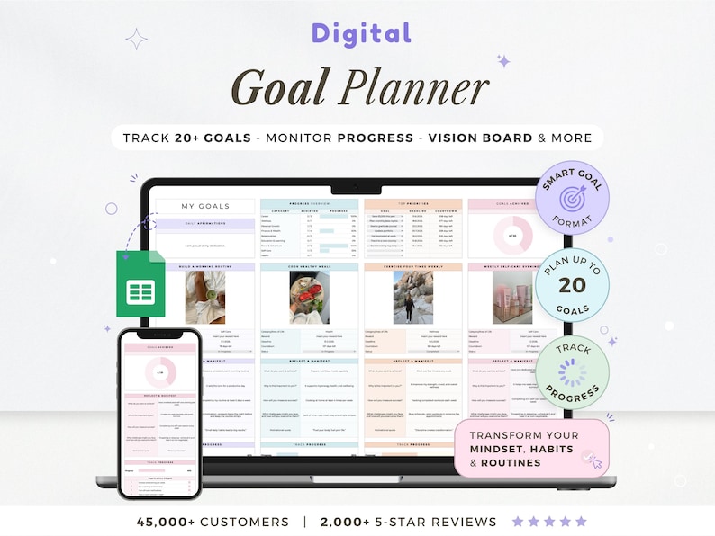 Digital Goal Planner Google Sheets 2026 Goal Tracker Spreadsheet Vision ...