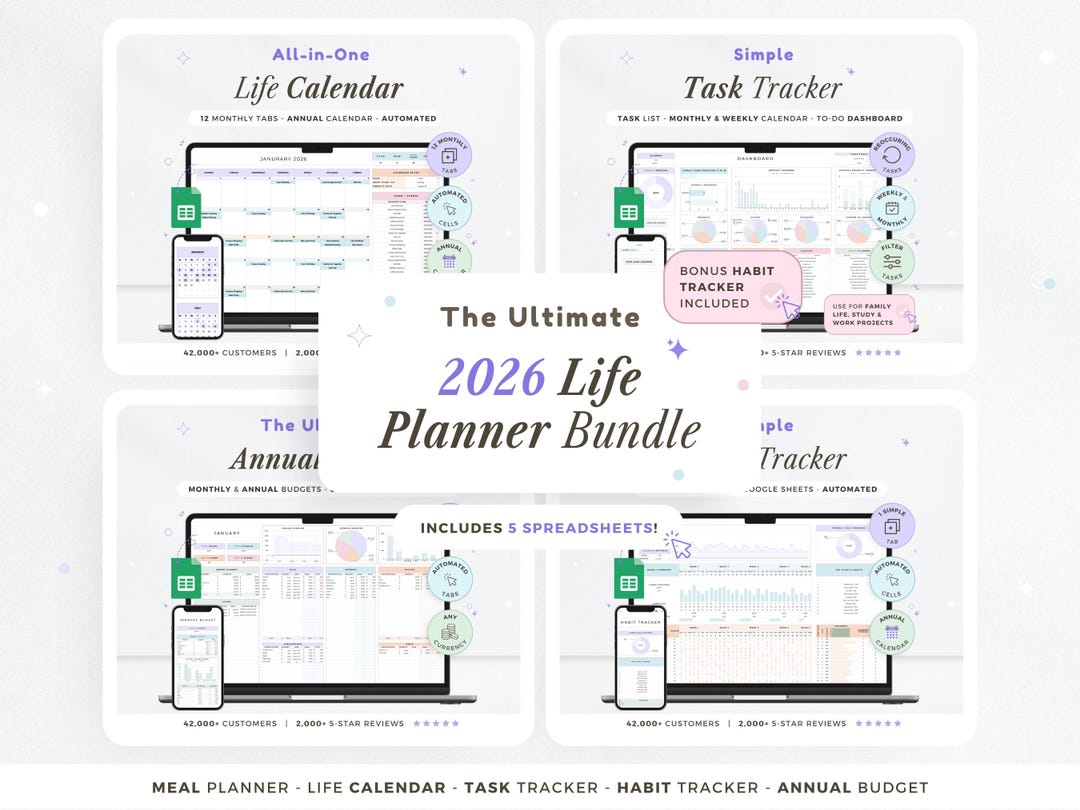 2026 Life Planner Spreadsheet Bundle Google Sheets Budget Tracker ...