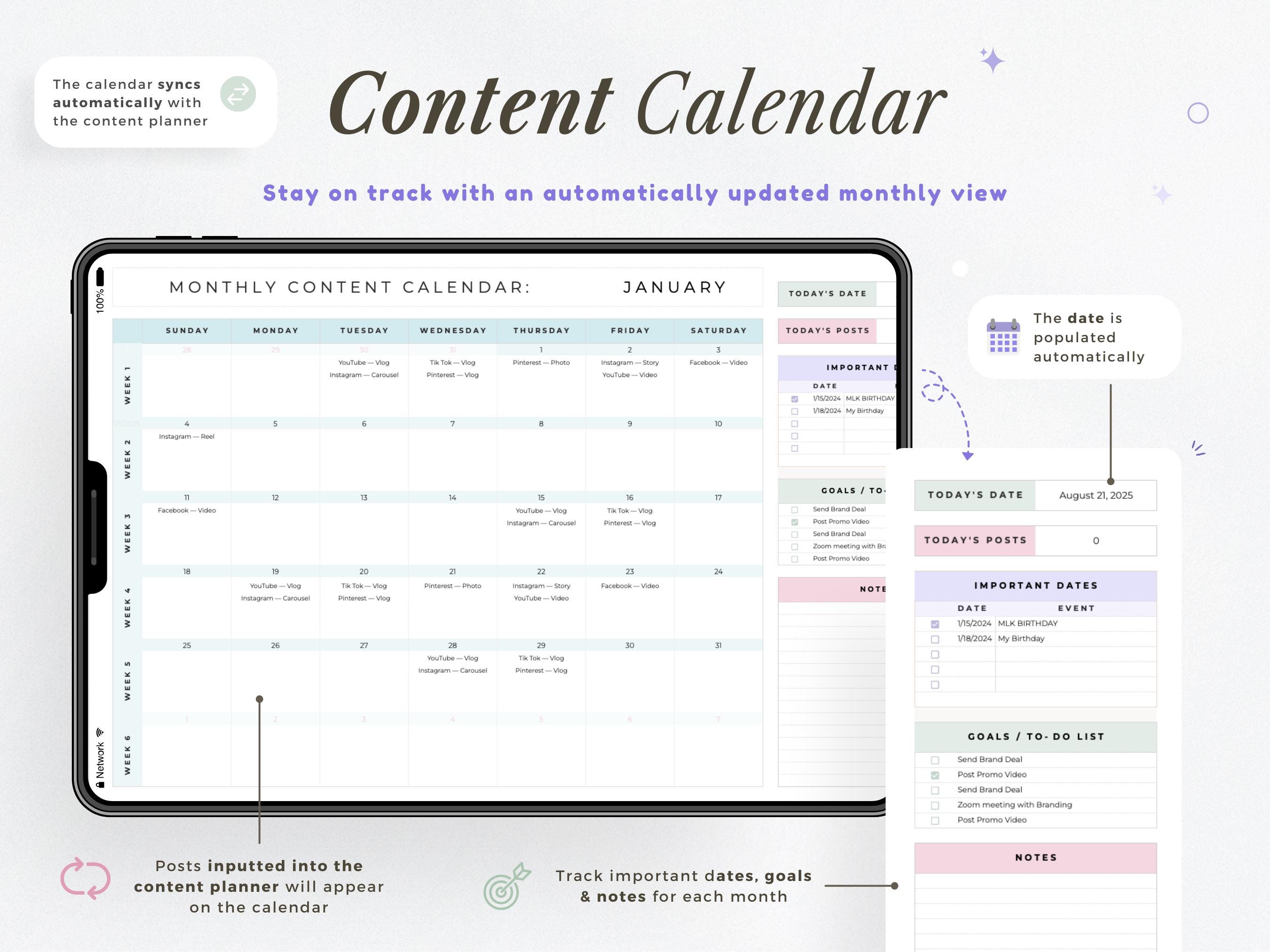 Social Media Content Calendar Template Monthly Content Planner Google ...