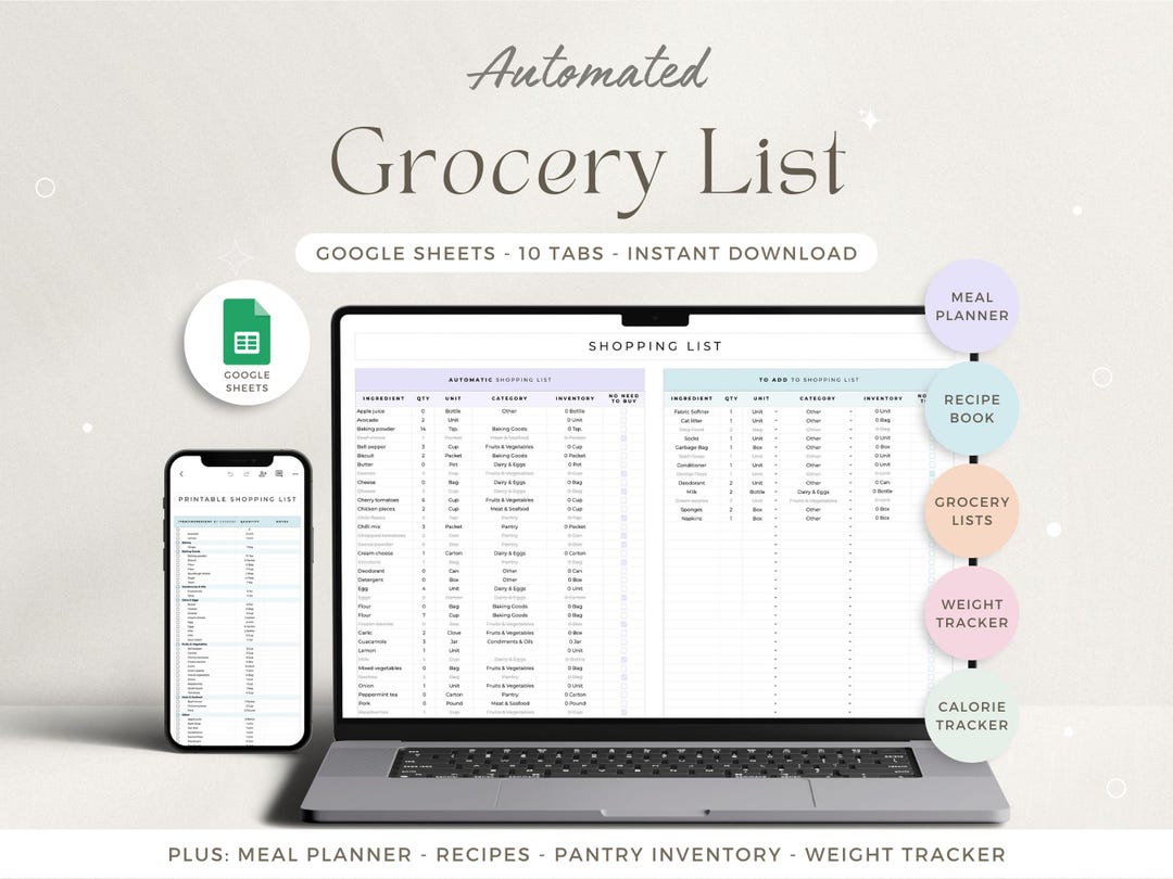 Automated Grocery List Template Google Sheets Digital Grocery List ...