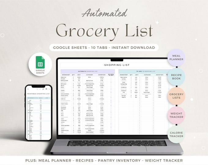 Meal Planning Excel Spreadsheets Grocery List Food Inventory Favorite ...