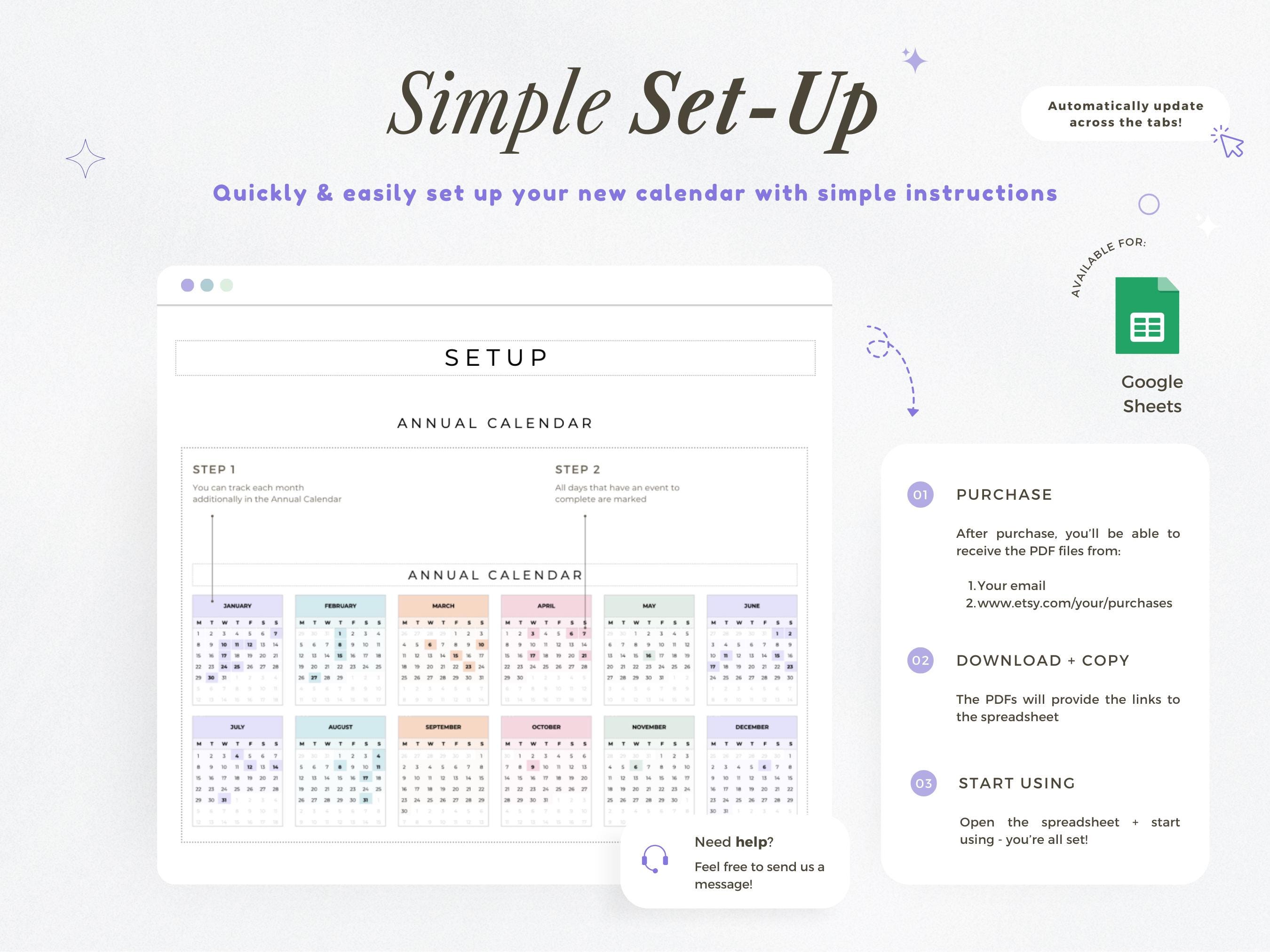 Digital Planner Spreadsheet Google Sheets Calendar Monthly Tracker ...