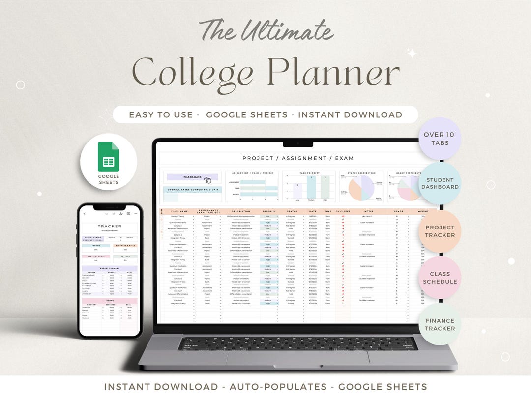 College Planner Spreadsheet Student Template University Academic Google ...