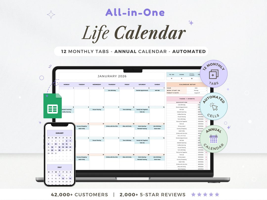 Digital Planner Spreadsheet Google Sheets Calendar Monthly Tracker ...