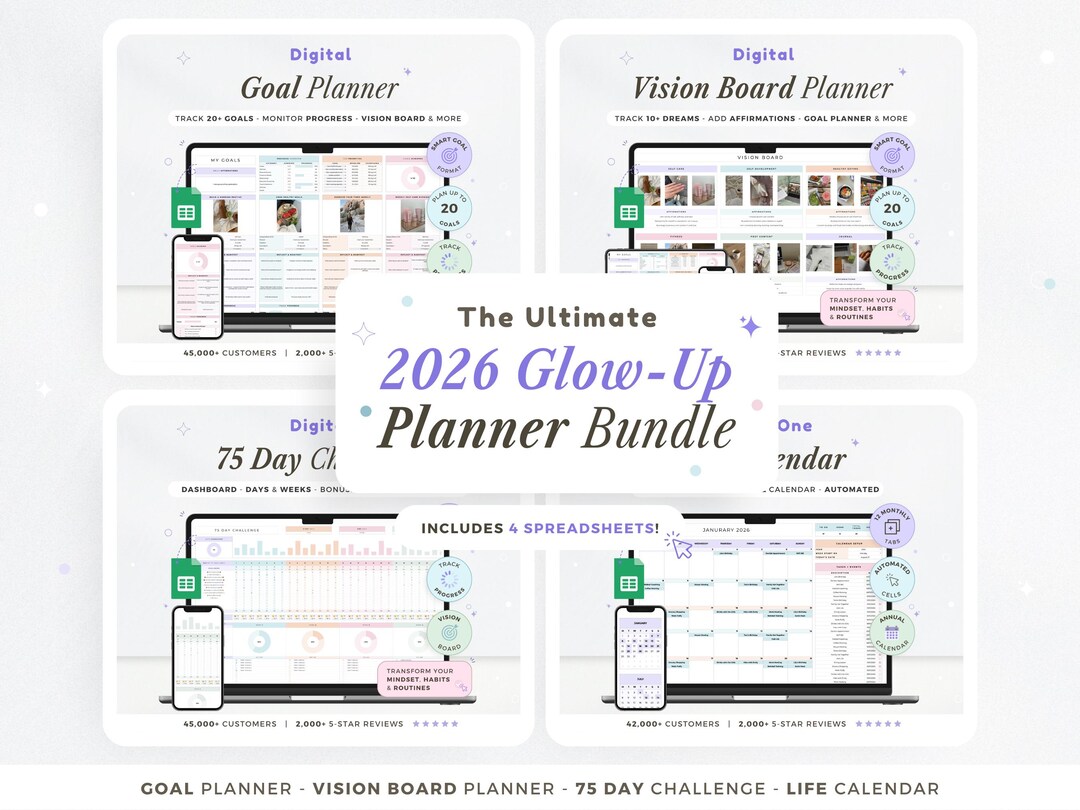 Digital Life Planner Google Sheets 2026 Calendar Template Goal Planner ...
