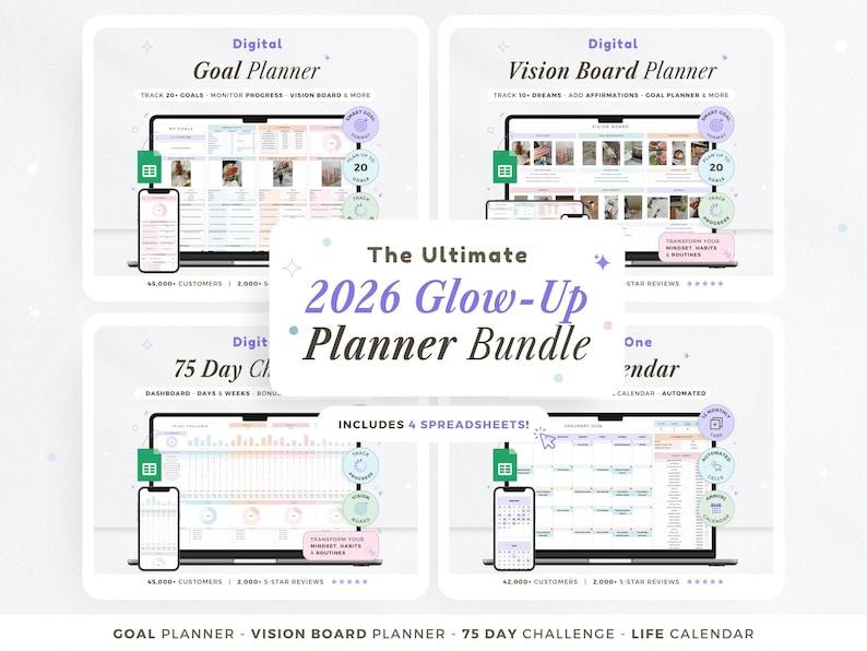 Digital Life Planner Google Sheets 2026 Calendar Template Goal Planner ...