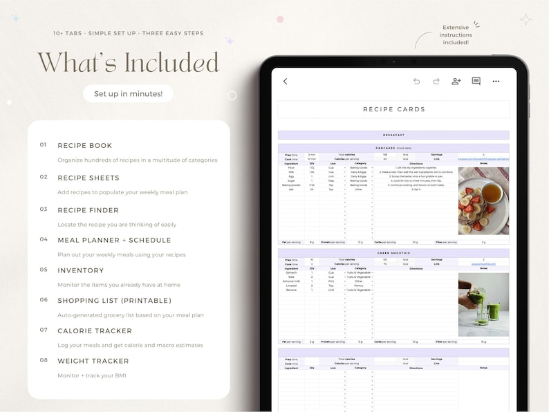 Recipe Organizer Spreadsheet Meal Planner Digital Recipe Book Automatic ...