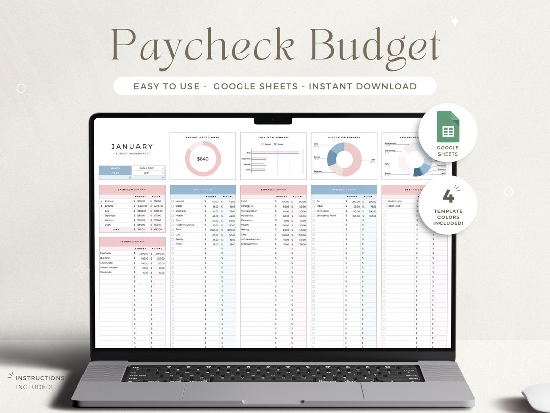 Paycheck Budget Spreadsheet Google Sheets Monthly Budget Planner Bill ...