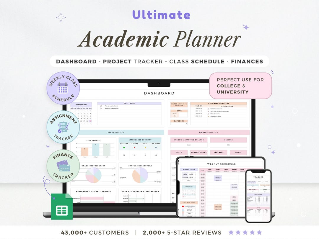 Academic Planner Spreadsheet 2025 Student Planner Google Sheets School ...