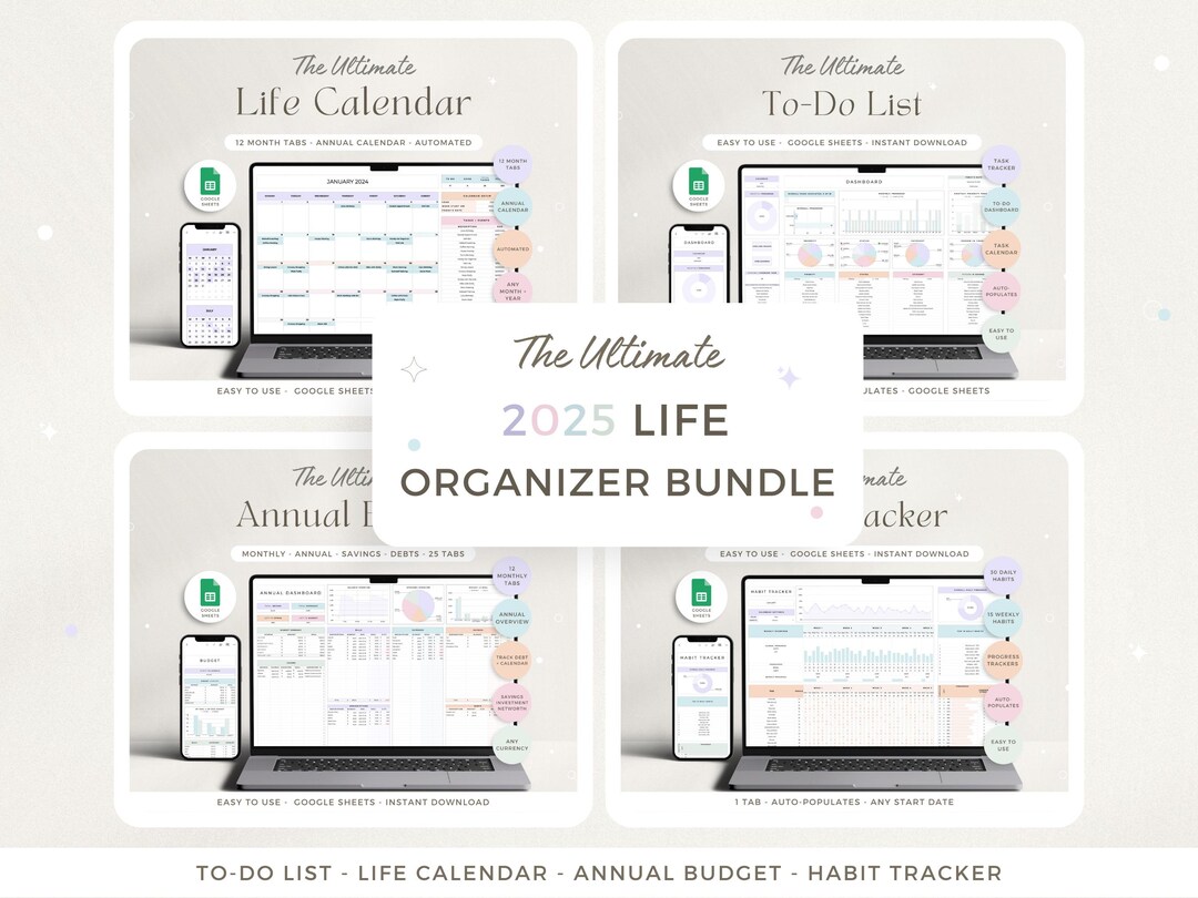 2025 Life Planner Google Sheets Planner Digital Organizer Budget ...