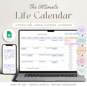 Digital Planner Spreadsheet Google Sheets Calendar Monthly Tracker ...