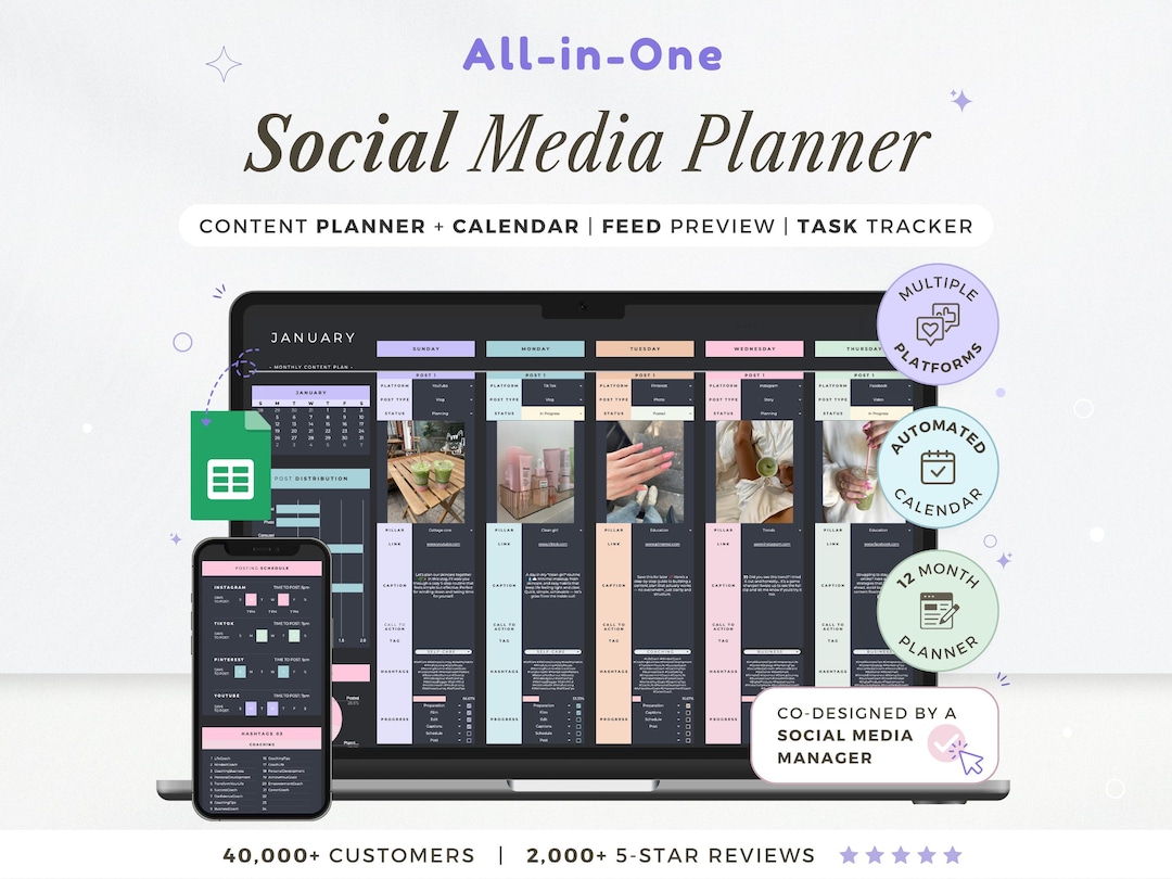 Social Media Planner Google Sheets Content Calendar Social Media ...