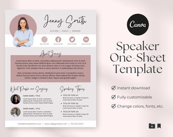 Speaker One Sheet Canva Template | One Pager | Author Media Kit | Introduction Sheet - Etsy