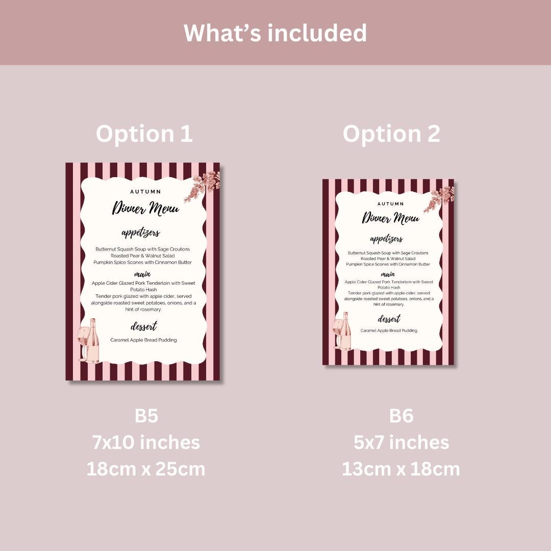 Dinner Party Menu Card Editable Template Instant Download Pink and Dark ...
