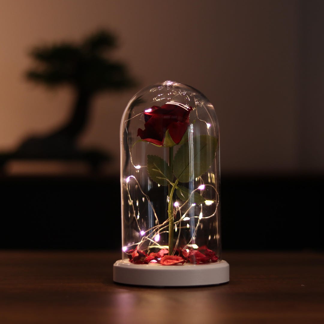 Red Rose Dome Glass Gift Lamp With Led Lighting Rose Valentines Gift ...
