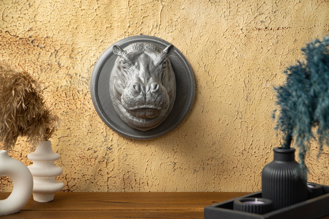 Hippopotamus Head Wall Decor, 3D Printed, Animal Wall Mount, Gift for ...