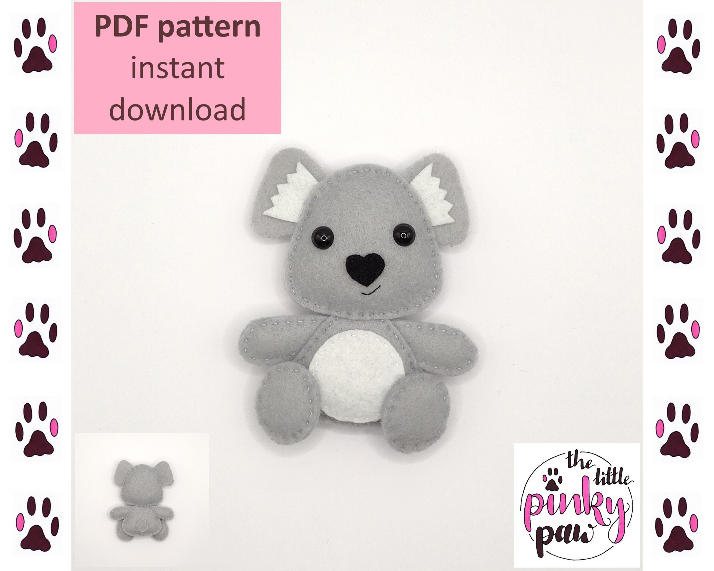 Koala Felt Sewing Pattern Pdf Tutorial instant Digital Download ...