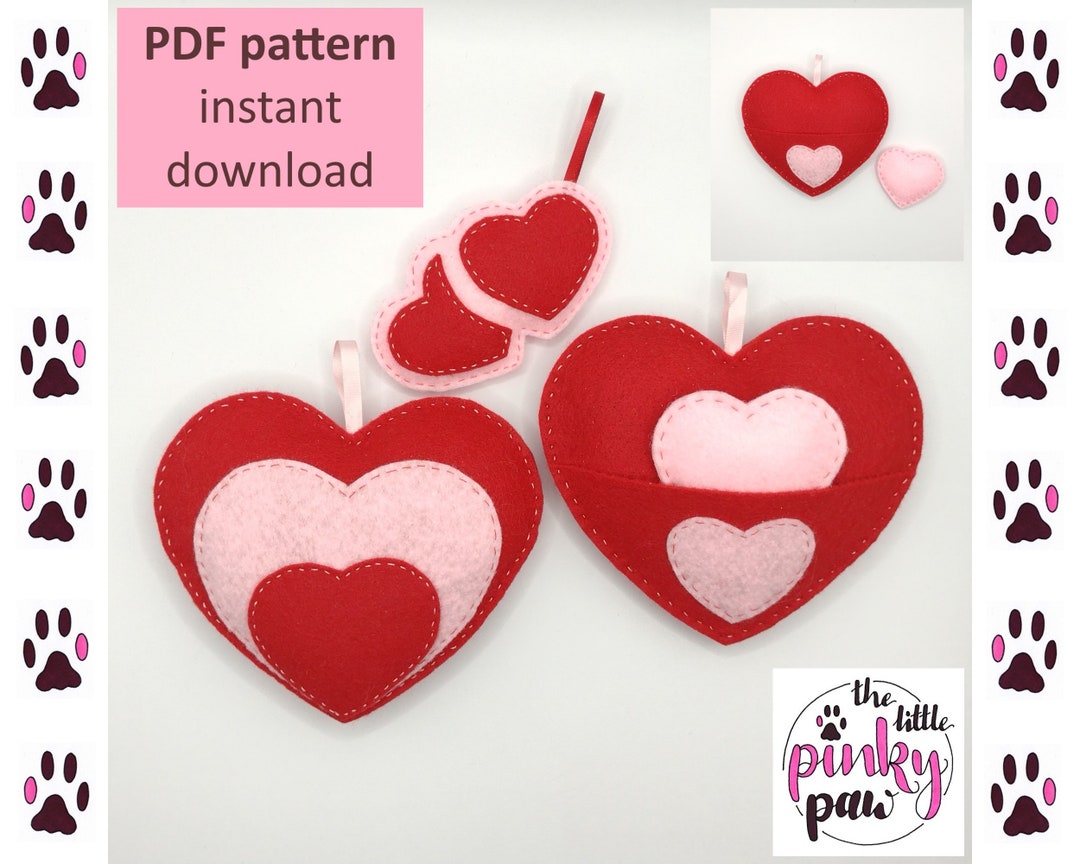 Hearts Felt Sewing Pattern Pdf Tutorial (instant Digital Download ...