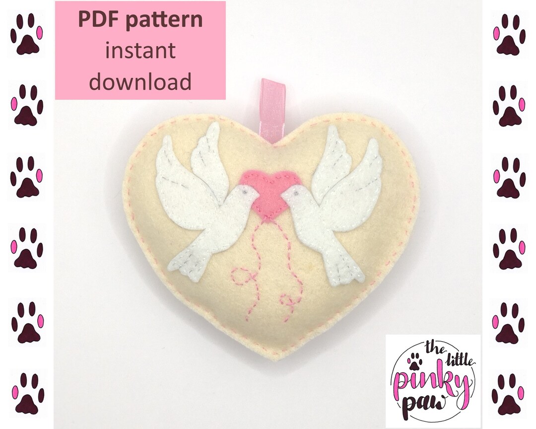 Doves Felt Ornament Sewing Pattern, Wedding Decoration (PDF Download ...