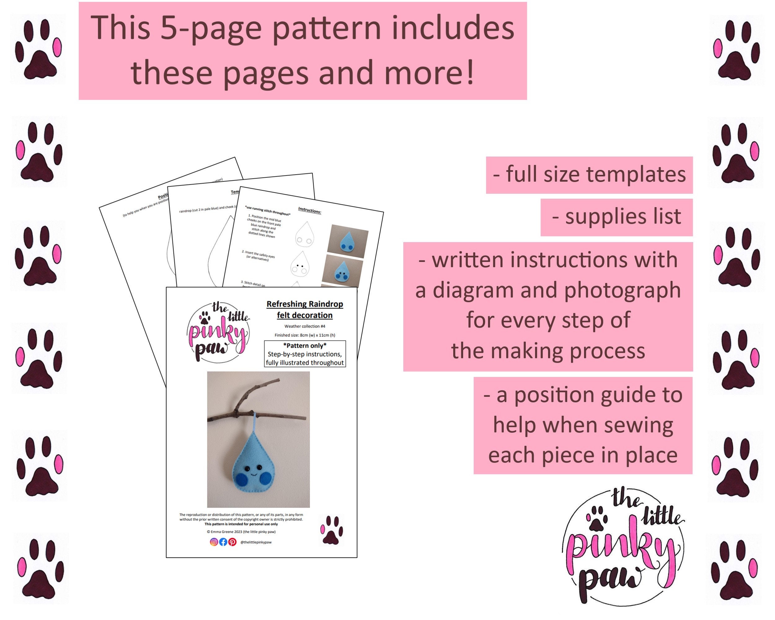 Raindrop Felt Sewing Pattern Pdf Tutorial instant Digital Download ...