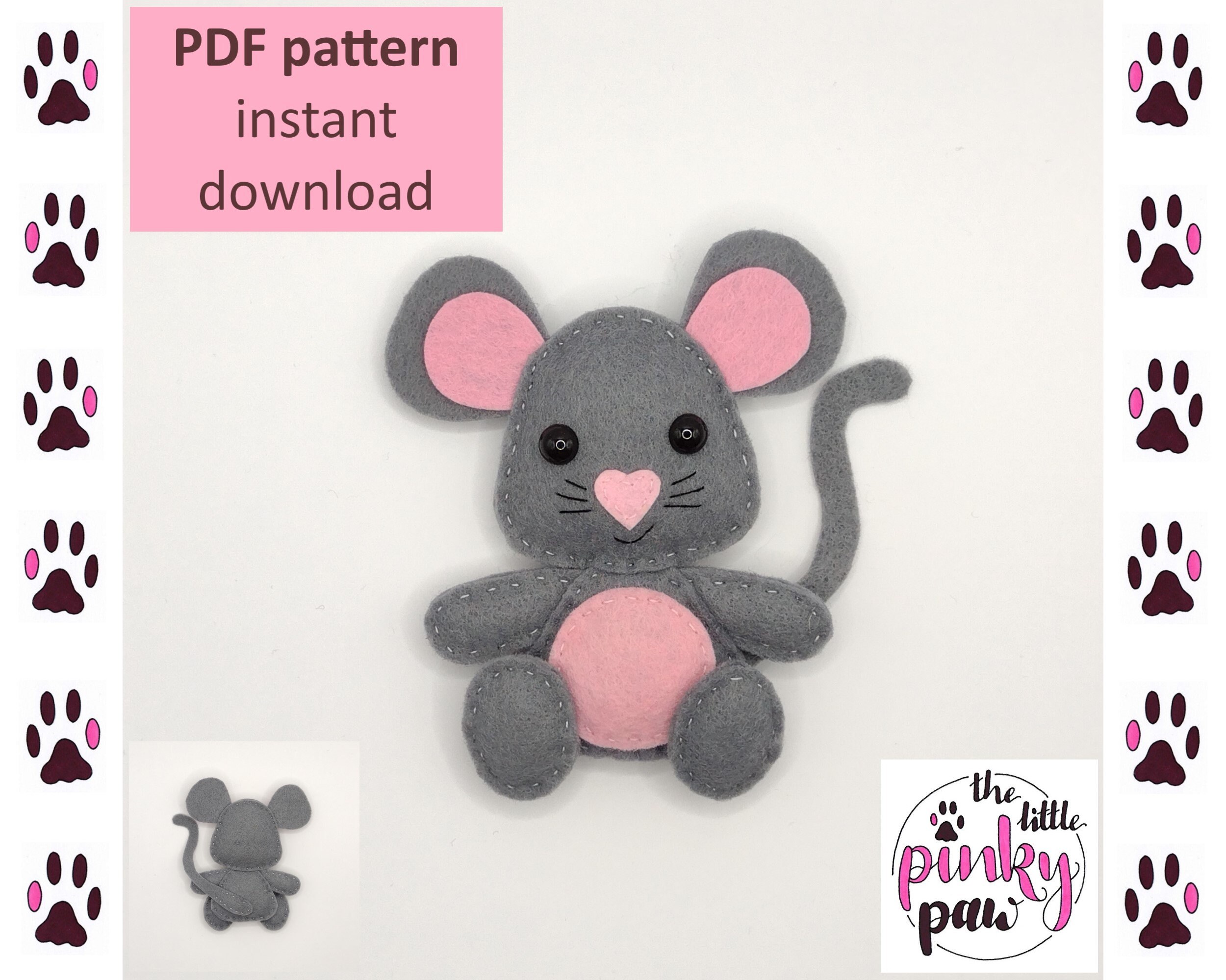 Mouse Felt Sewing Pattern Pdf Tutorial (instant Digital Download), Pet ...