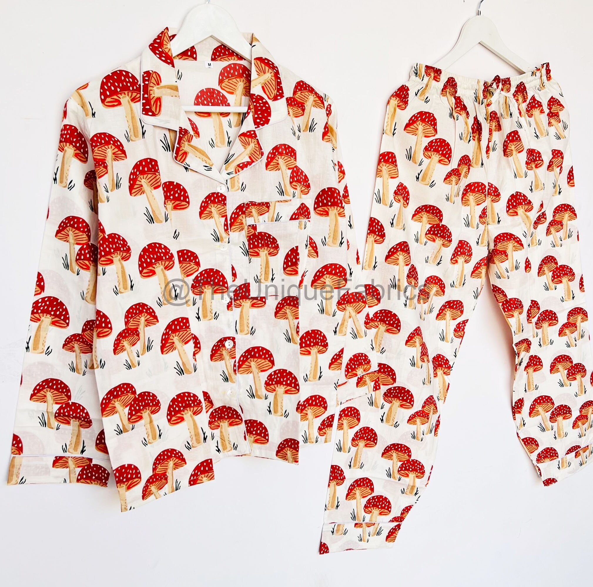 Beautiful Mushroom Print Pajama Set, Indian Soft Cotton Pj Set ...