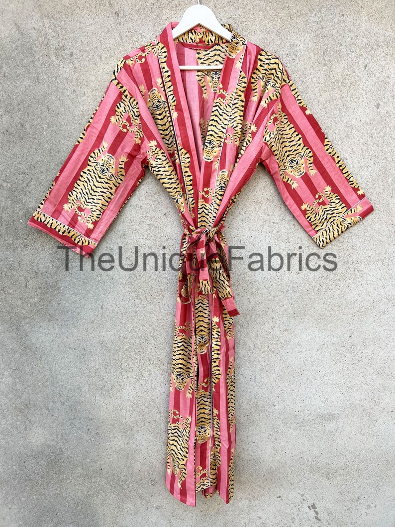 Tiger Print Kimono Robe, Cotton Kimono Dress, Night Wear, Bridesmaid ...