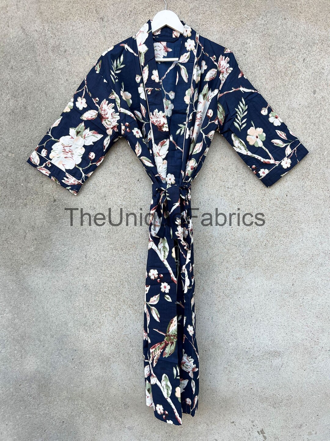 Indian Bird Printed Kimono Robe, Long Dressing Gown, Bridesmaid Robes ...