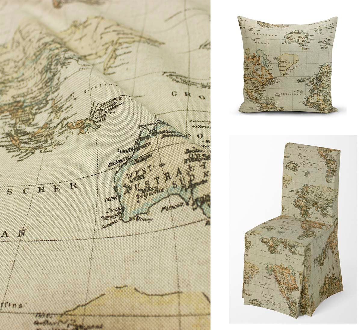 World Map Fabric , 140cm Width (canvas). Fabrics per Meters. Custom ...
