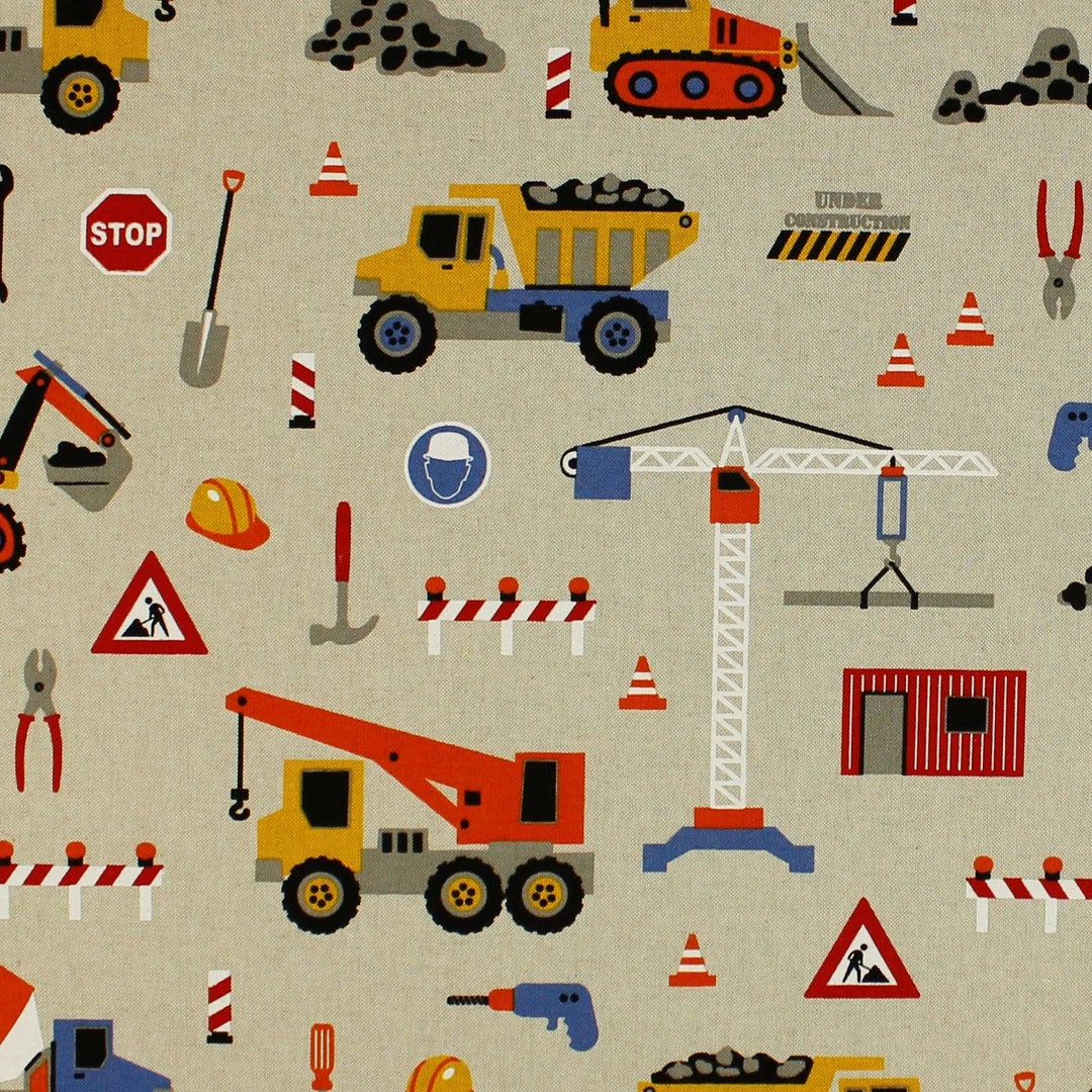 Excavators, Tools, Crane Fabric , 140cm Width canvas. Fabrics per ...